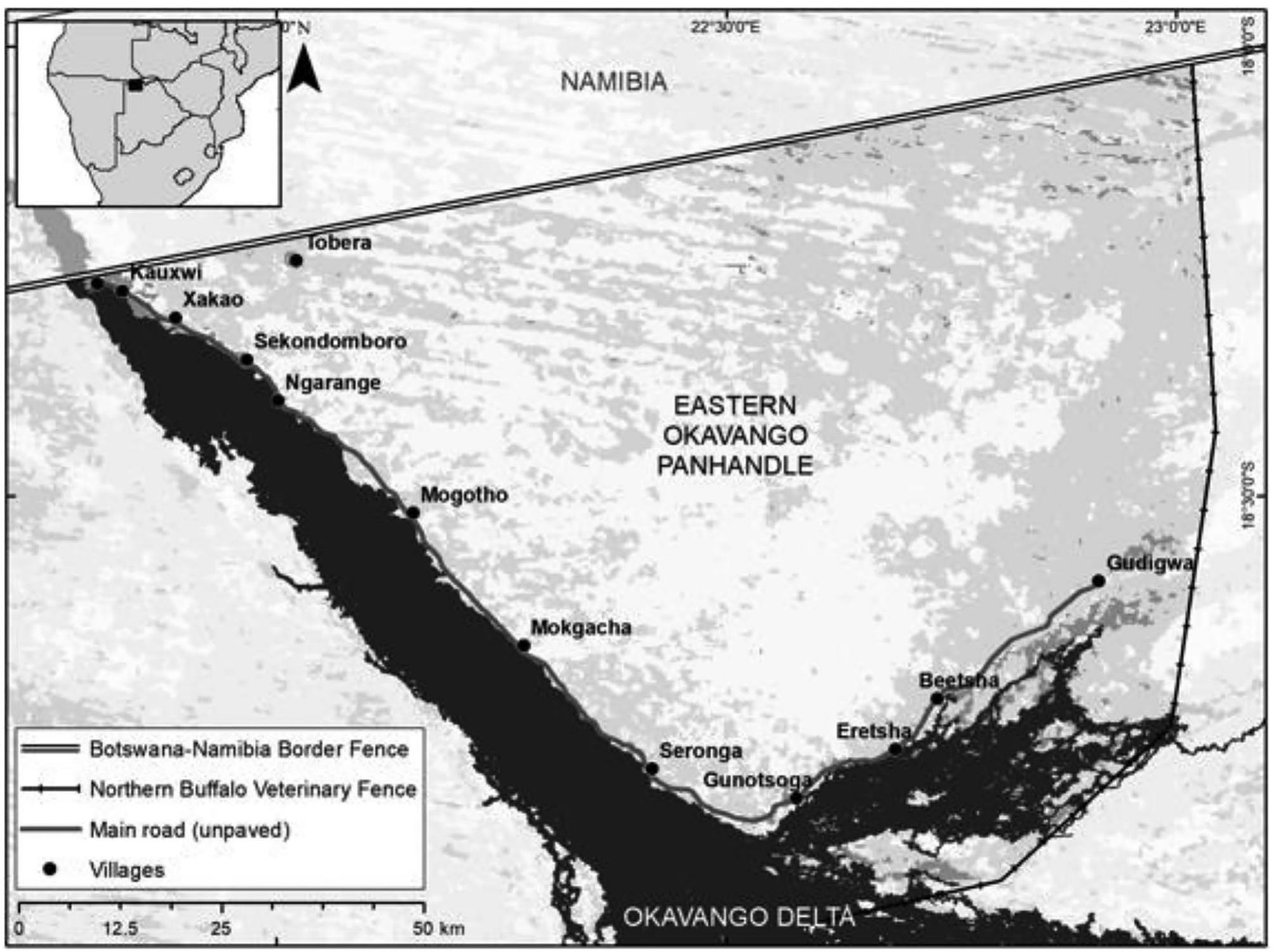 A map of the study area, with the study site, mokgacha