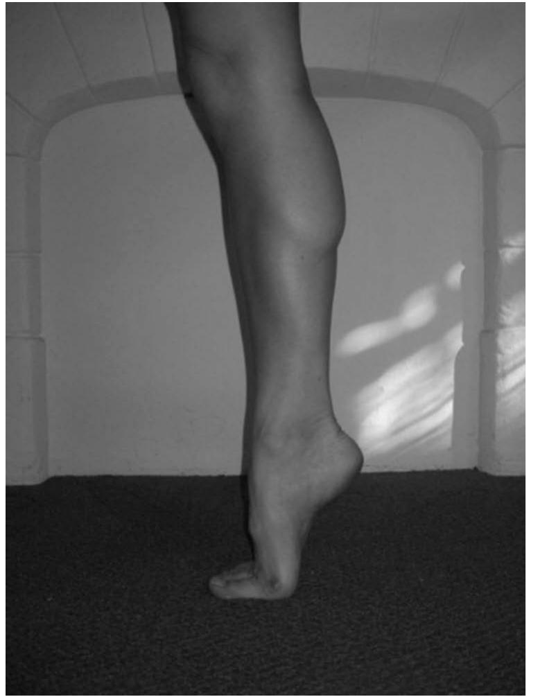 The demi-pointe position of the foot and ankle during