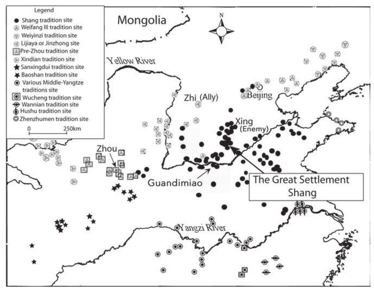 1. map showing the distribution of anyang period material