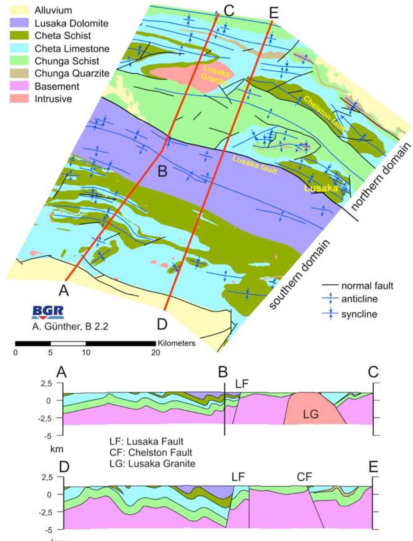 Structural geological map and cross-sections of the lusaka