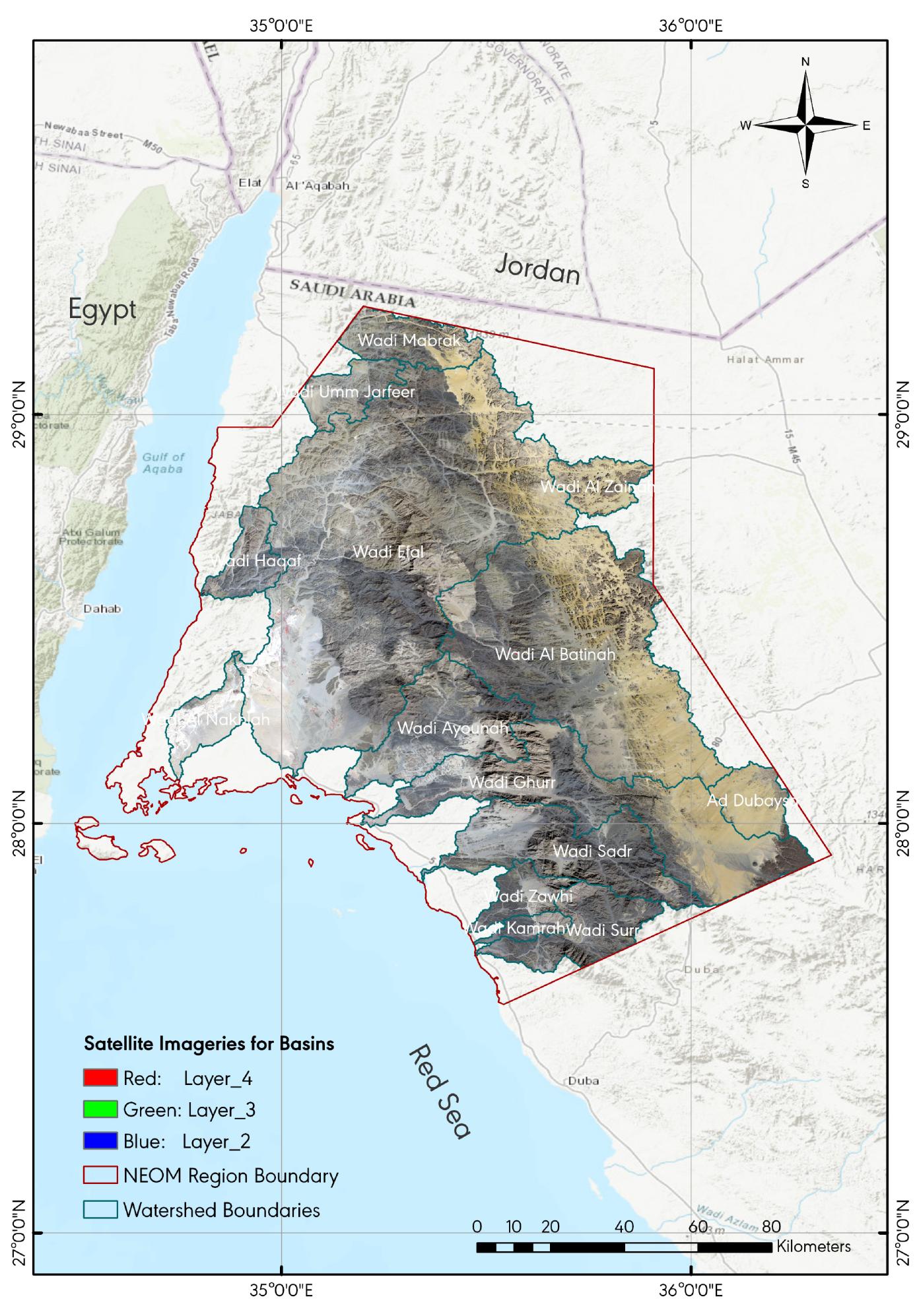 Satellite imageries for neom basins map. eleven bands can be