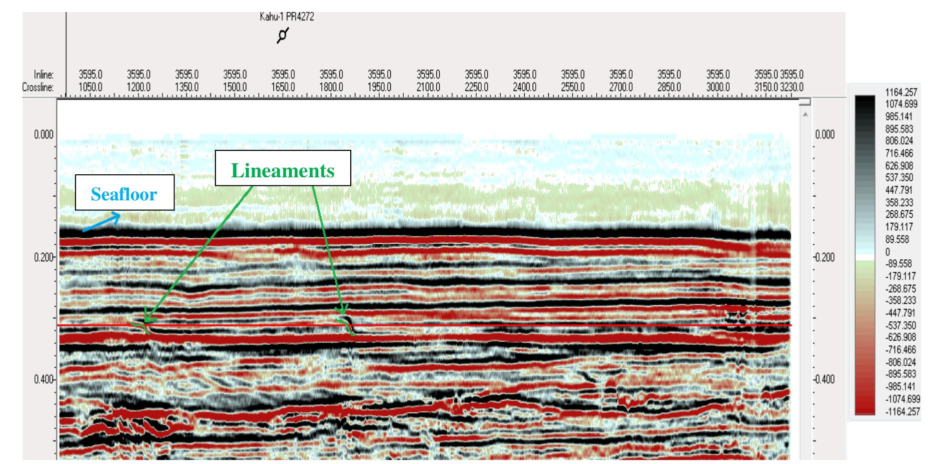 15. vertical seismic section of inline 3595 showing