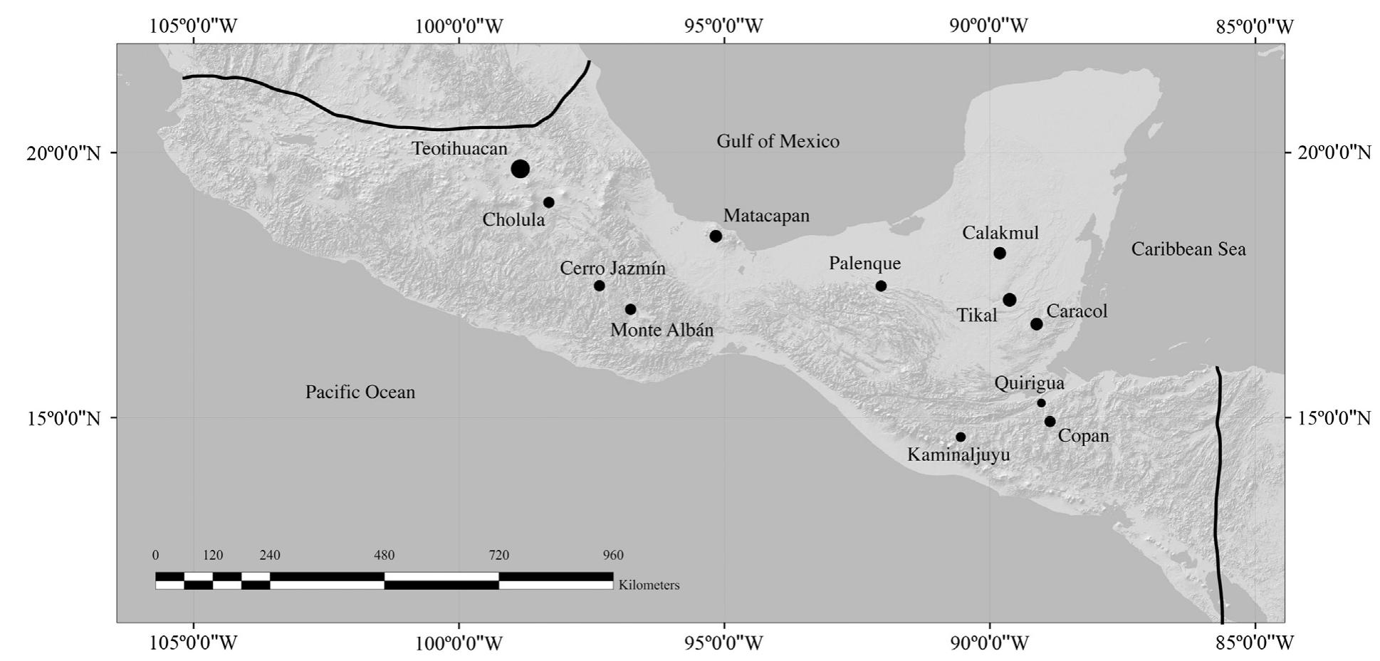 Map of mesoamerica during the classic (boundaries marked by
