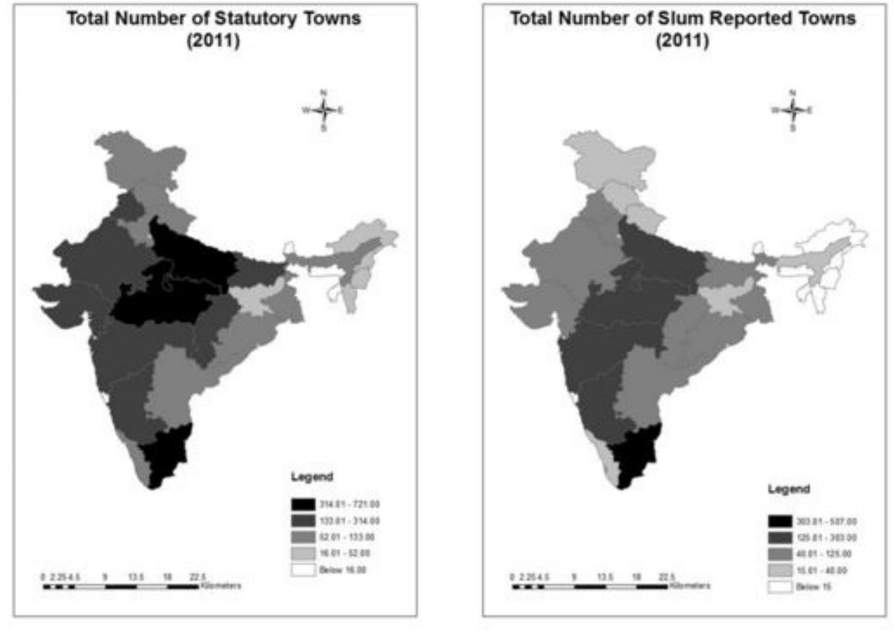 Map 1: total number of statutory towns and slum reported