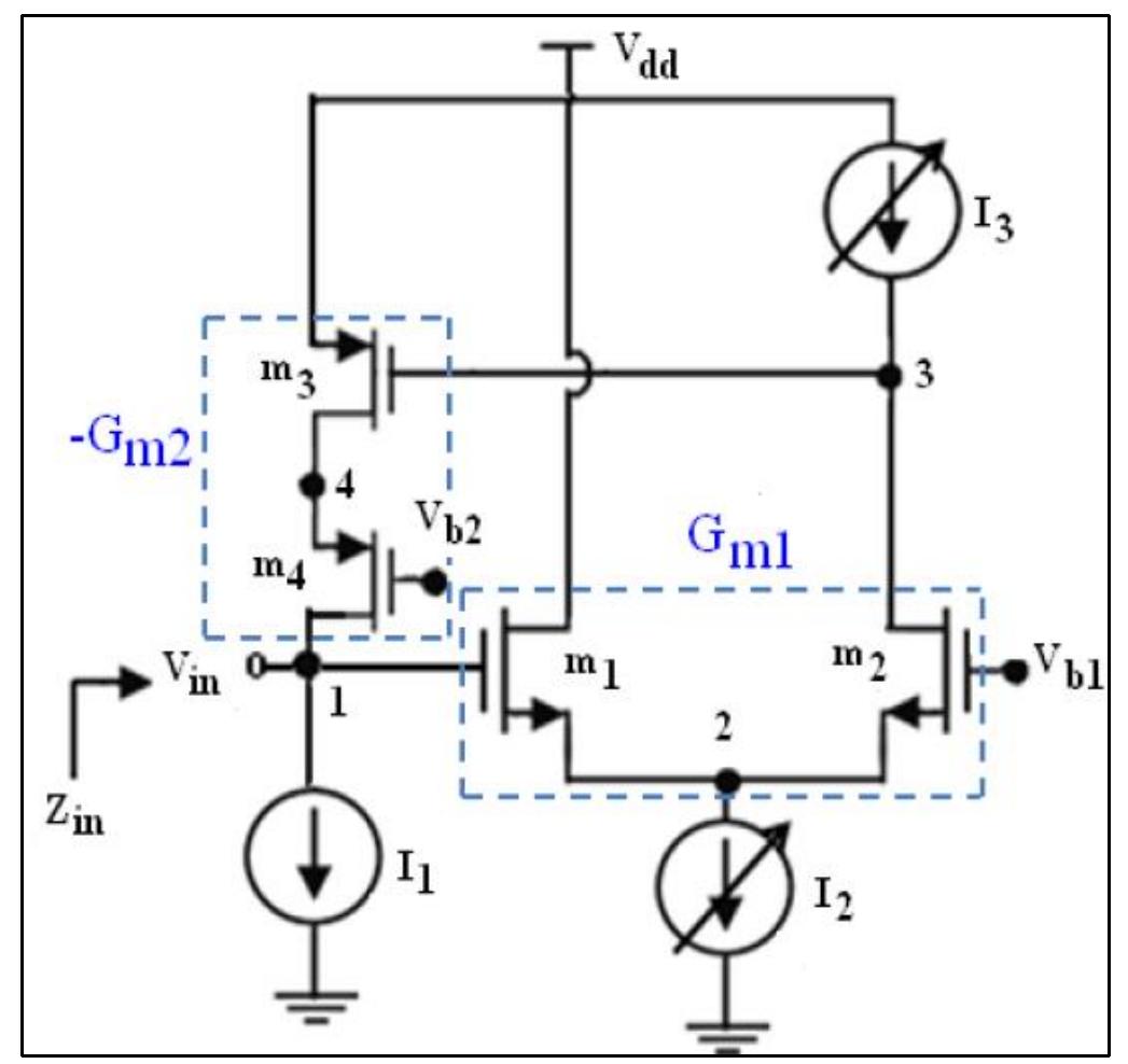 Schematic circuit of single ended active inductor input
