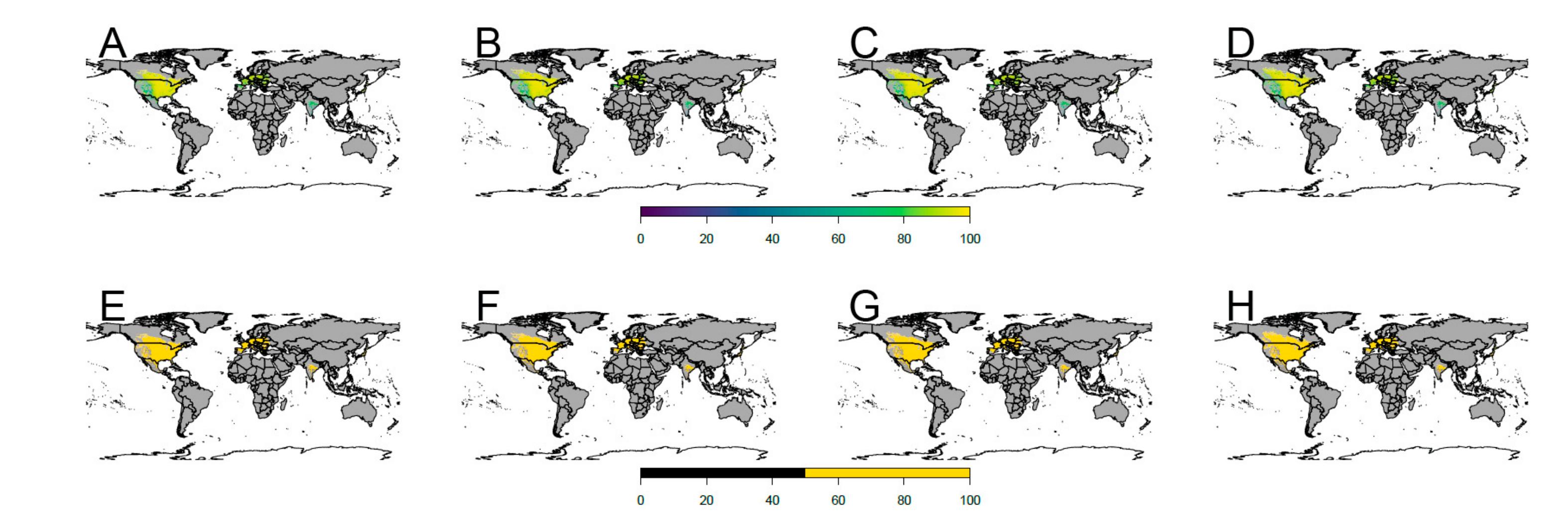 Distribution maps of the japanese beetle estimated under