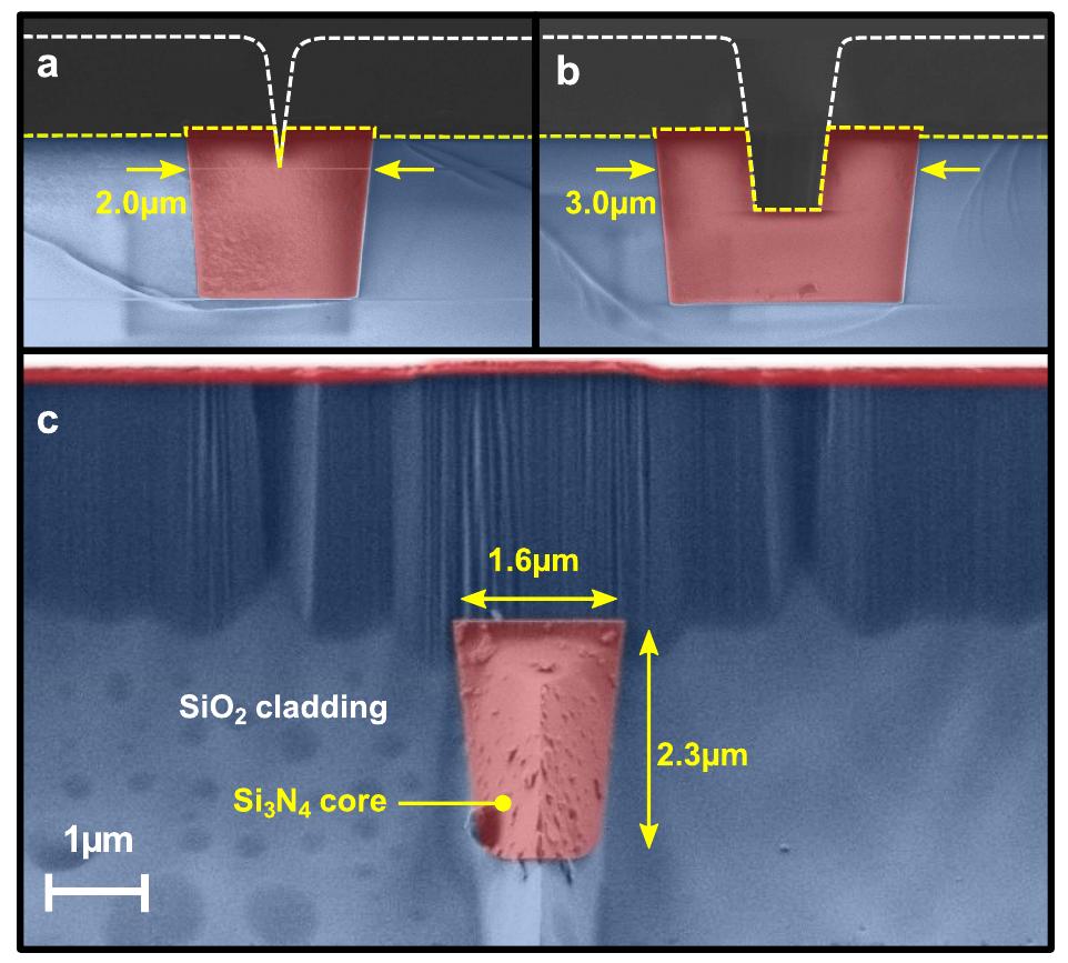 Cross sections showing the thick waveguide fabrication