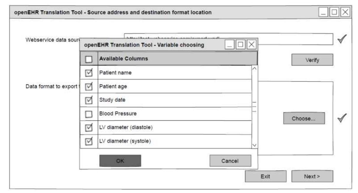 chosen template variable selection screen