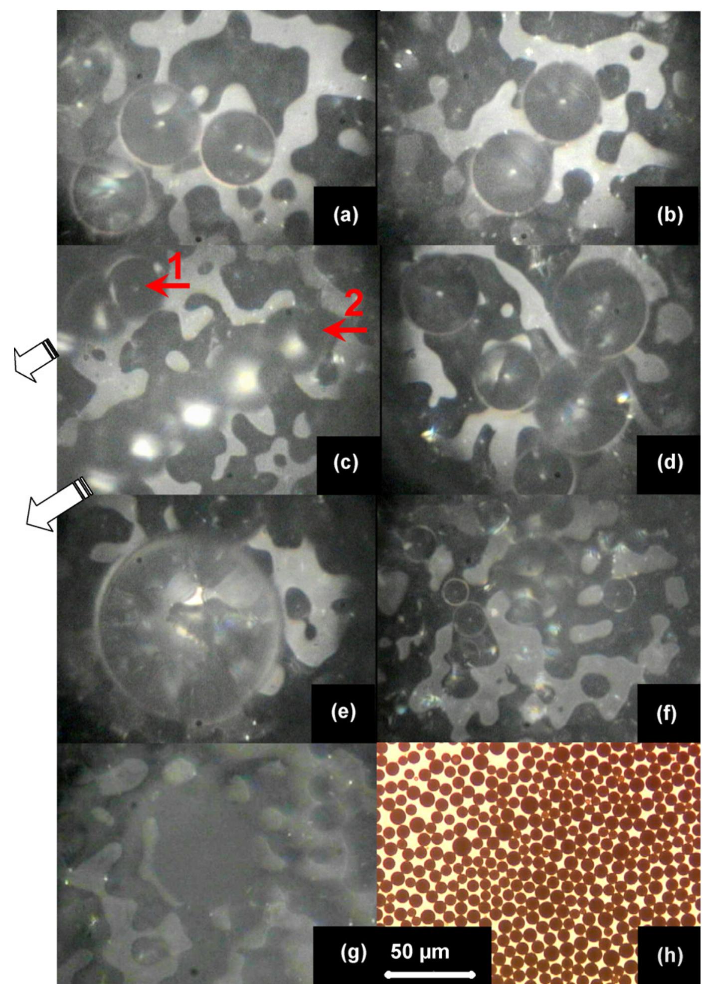 Microscopic images of droplet formation on the surface of