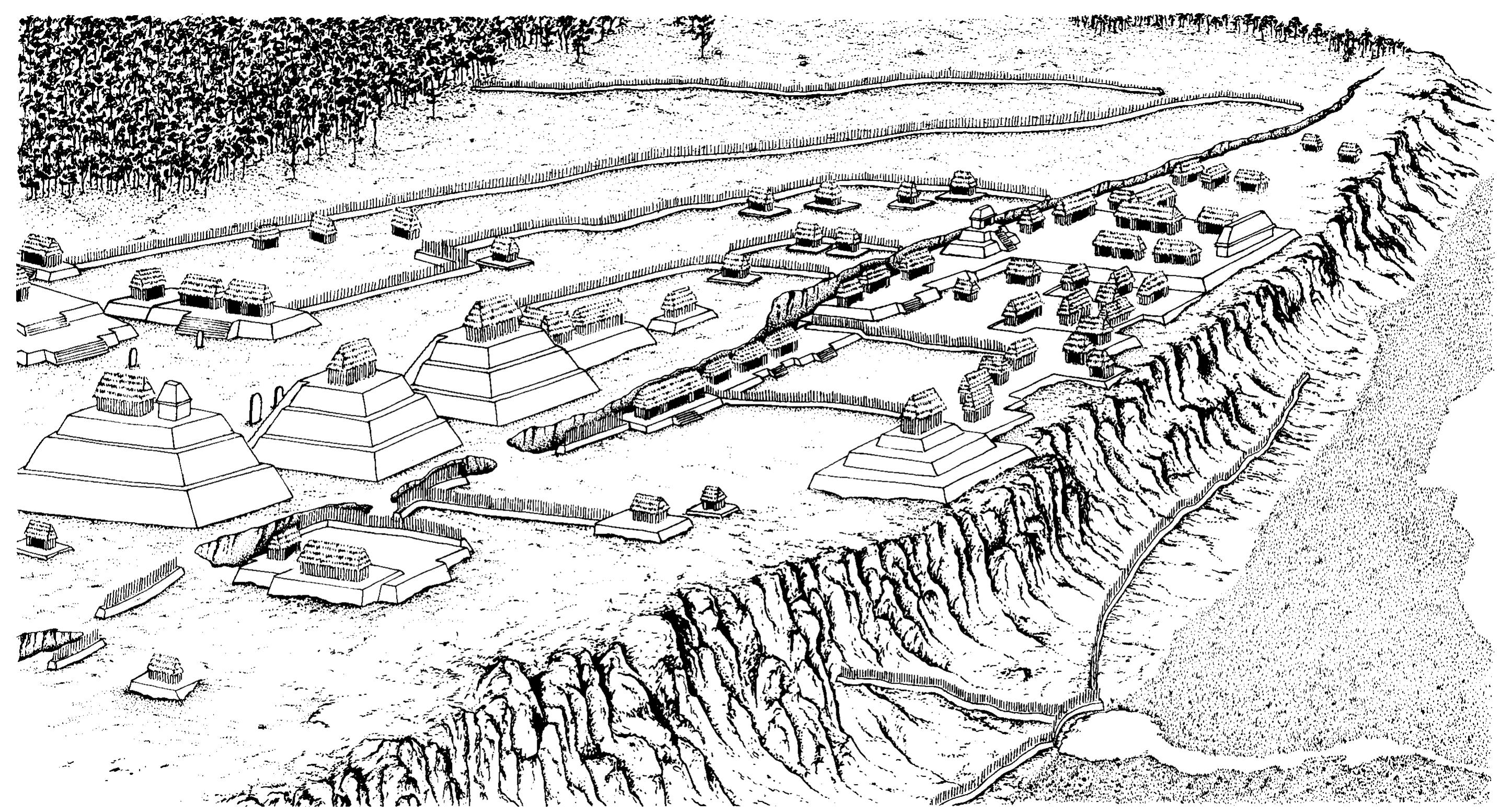 Overview of aguateca defenses showing natural cliffs, gorge