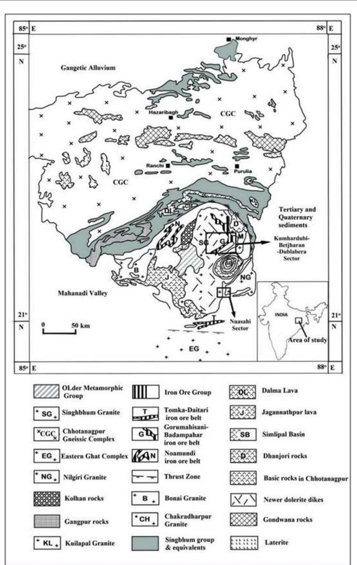 Geological map of east indian shield showing location of