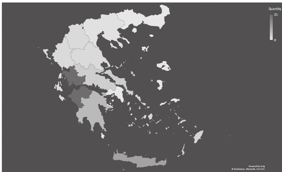 Choropleth map of naue i type swords in peninsular and