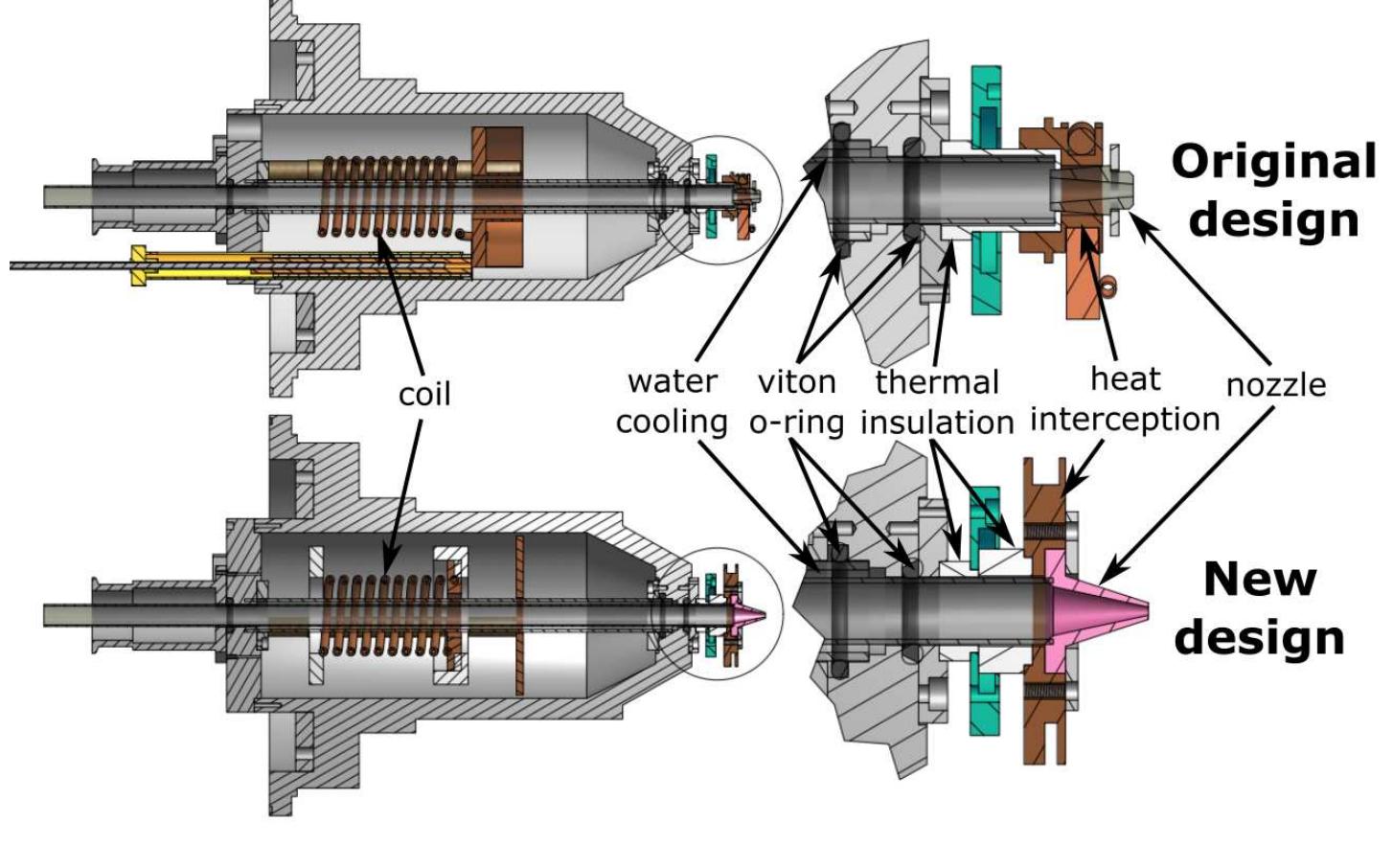 Comparison of the original and the new nozzle design.