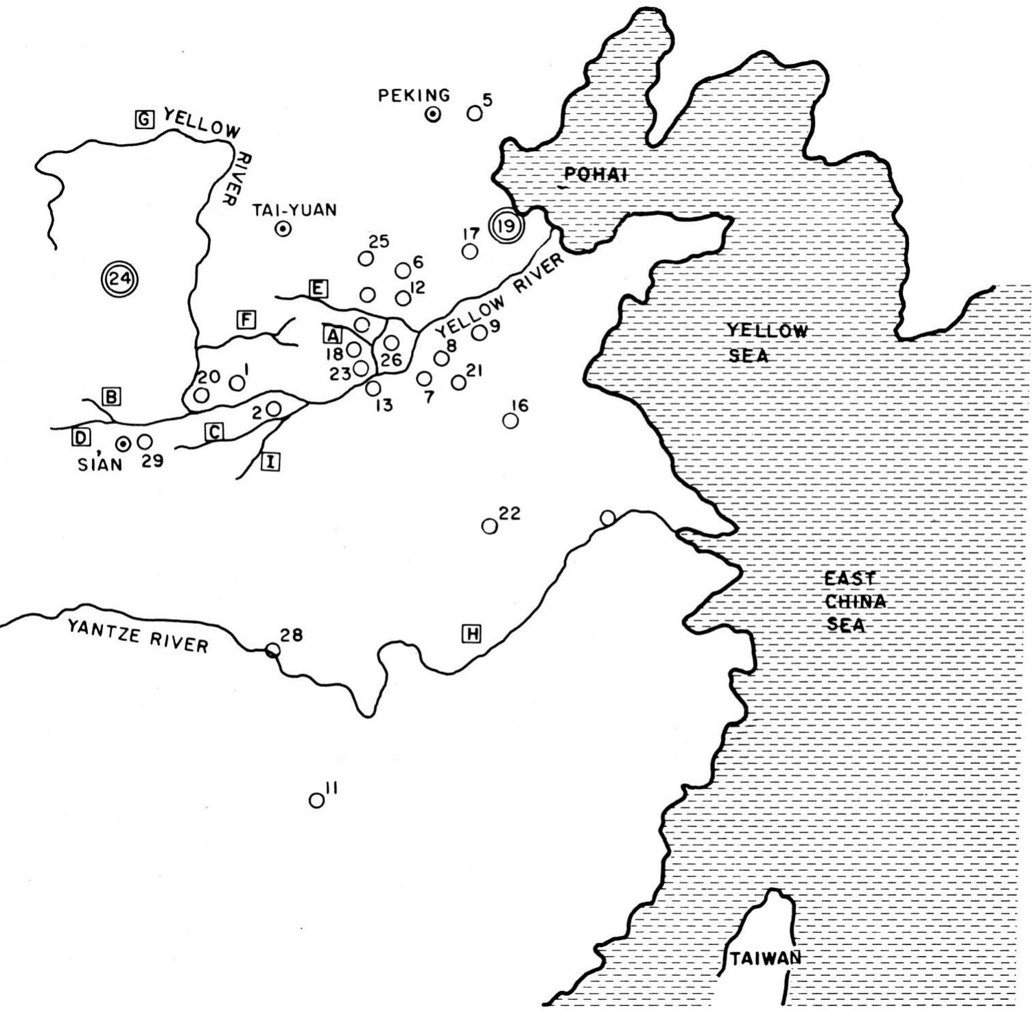 Fic. 1. map of ancient cities and of rivers in china.