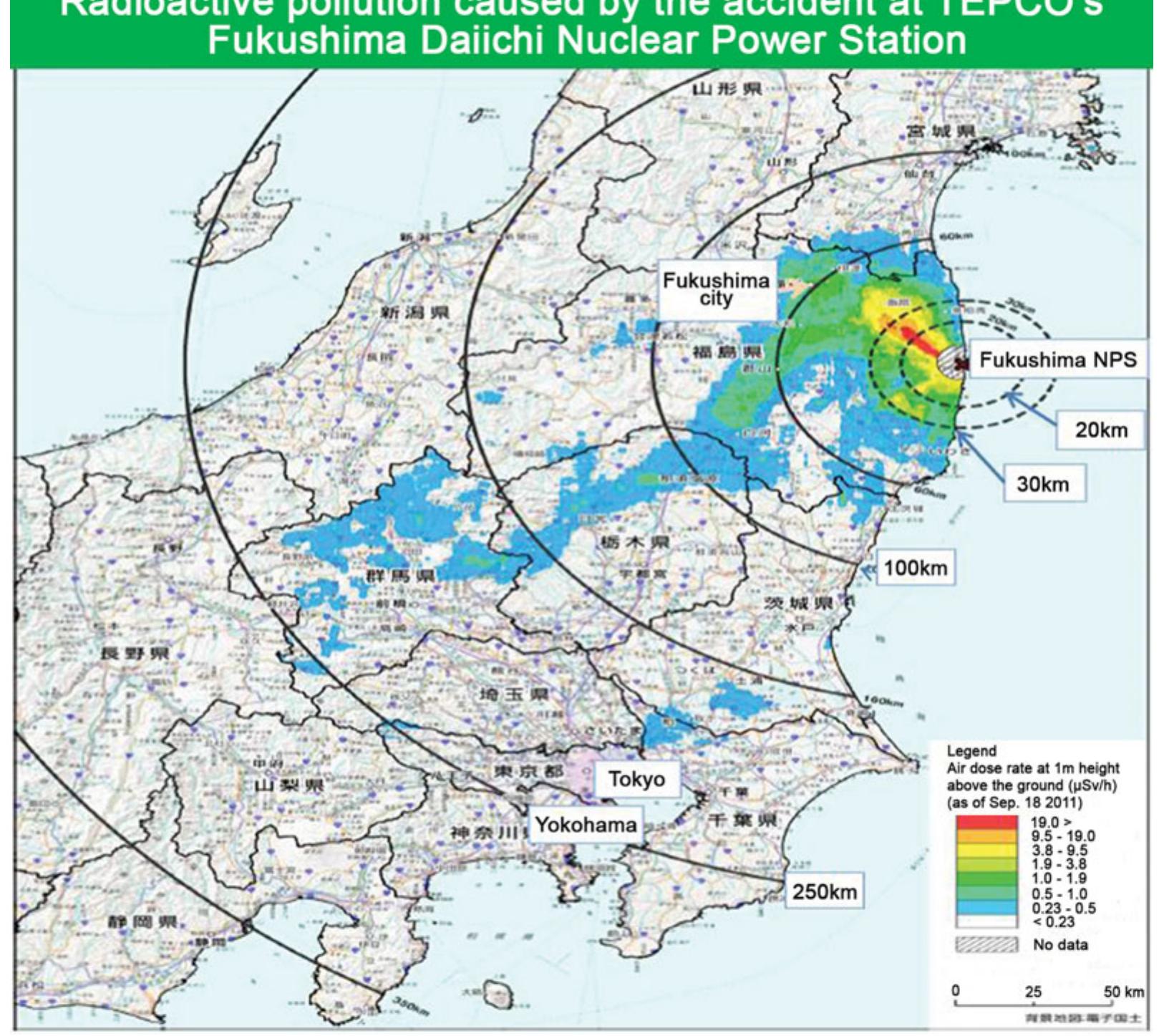 Map of the spread and intensity of radioactive pollution