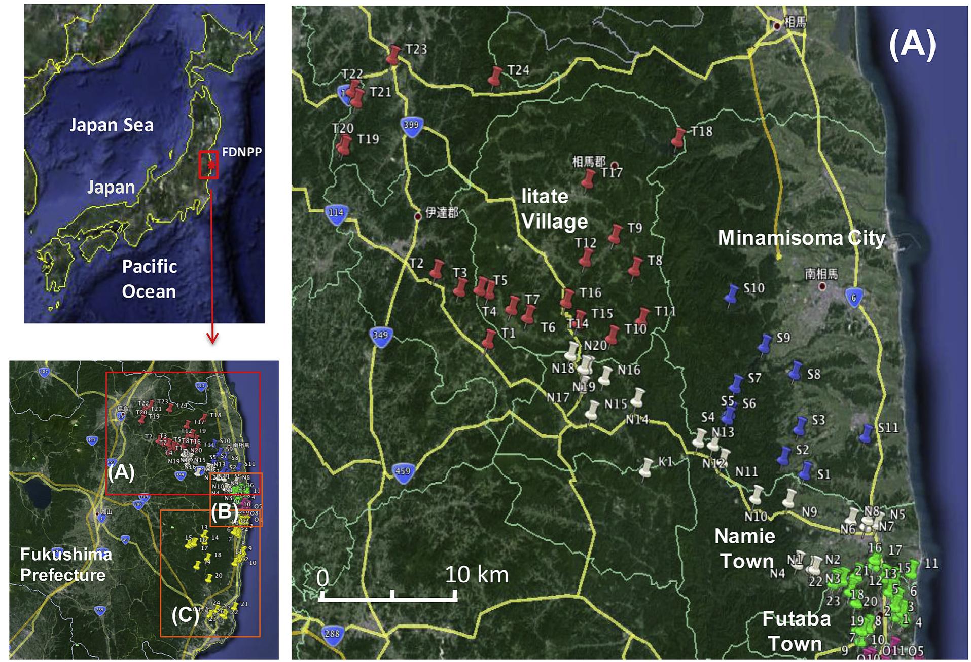 Maps showing the general locations of sampling sites and the