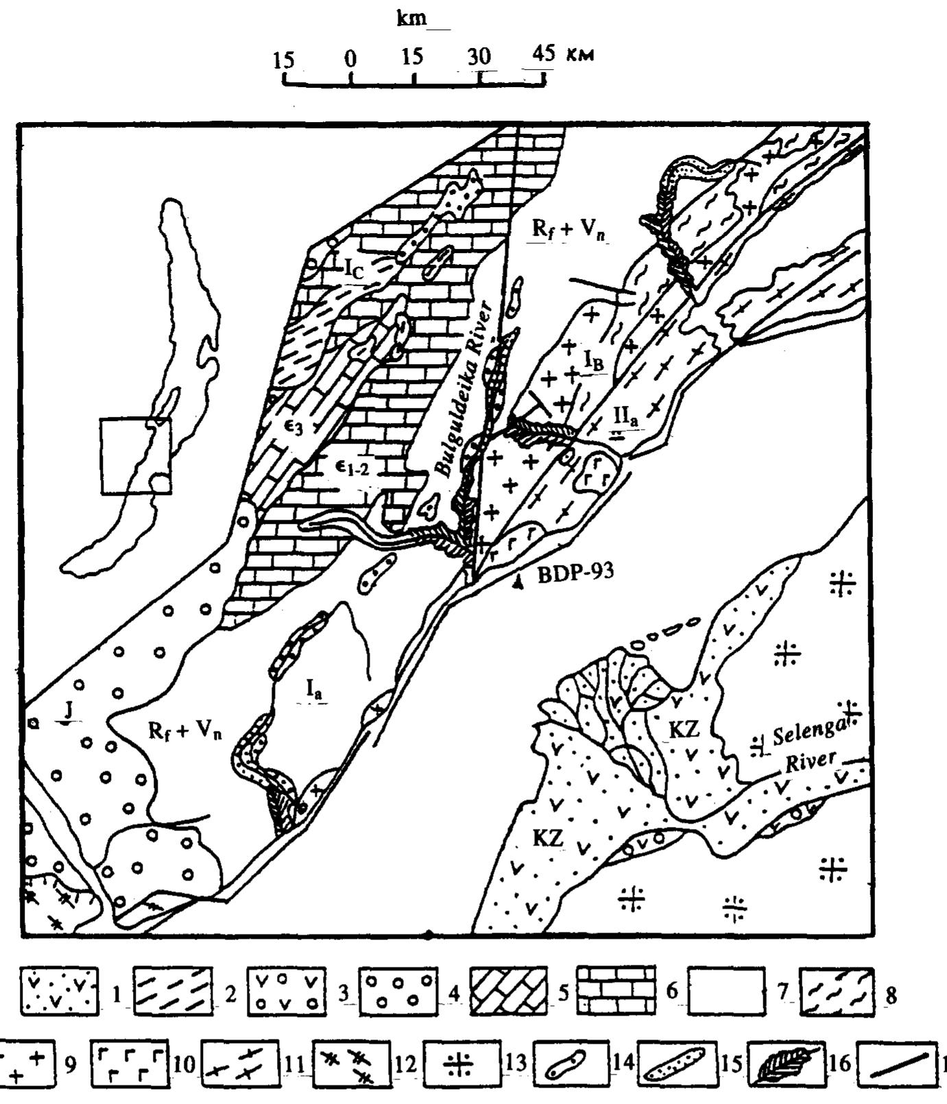 Schematic geological map of bdp-93 drill site. inset: