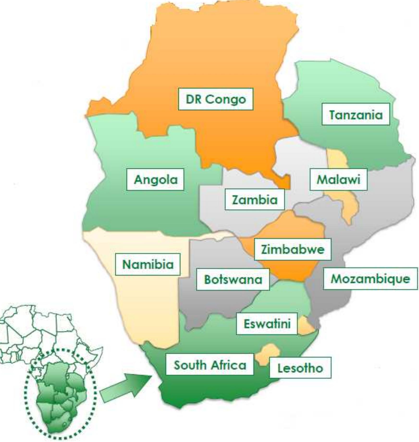 Regional map of southern africa. shown in figure 2. angola,
