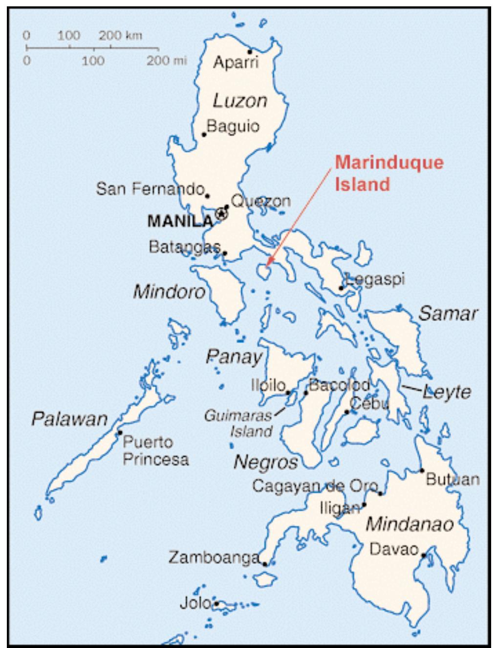 Map of the philippines showing the location of marinduque