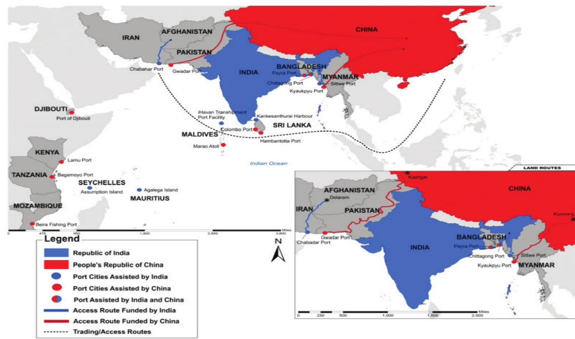Map 2: growing strategic rivalry between china and india in